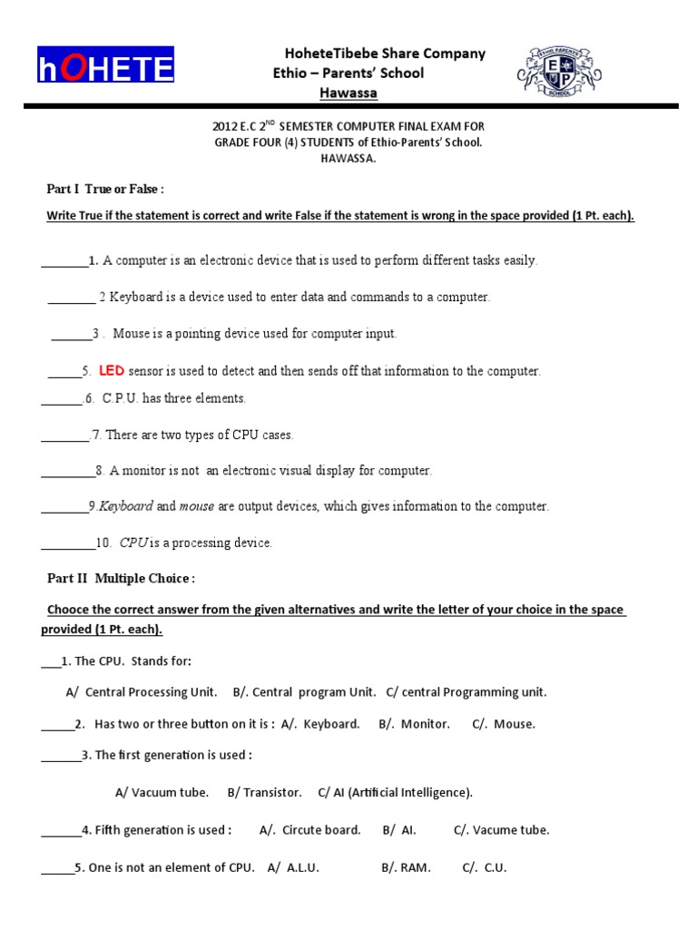 HAWASSA-EPS-Computer Final Exam G 4 | PDF | Central Processing Unit | Input/Output