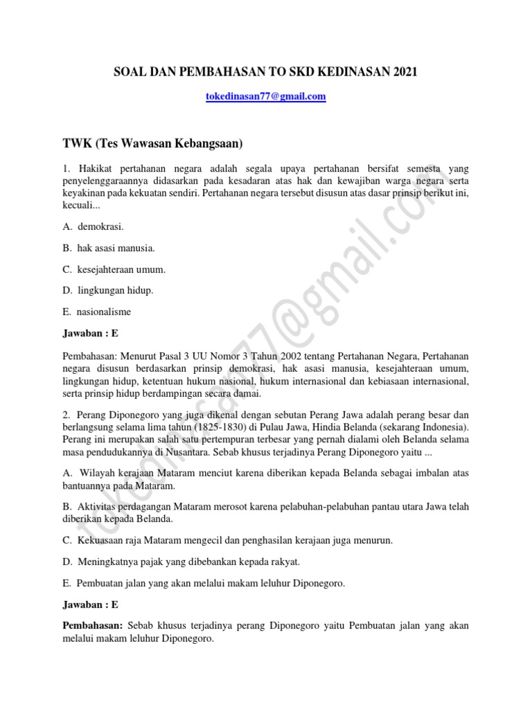 Soal Dan Pembahasan To SKD Kedinasan 2021 | PDF