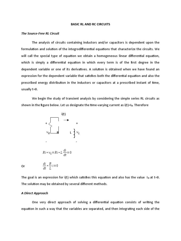 Basic RL and RC Circuits | PDF | Electrical Network | Equations