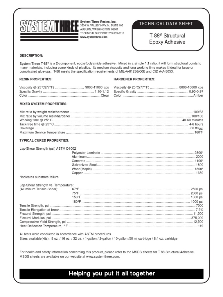 T-88 Structural Epoxy Adhesive: Technical Data Sheet | PDF | Epoxy ...