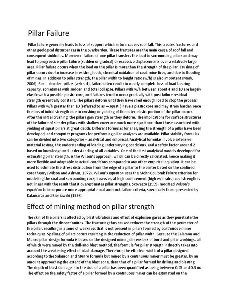 Pillar Failure: Effect of Mining Method On Pillar Strength | PDF ...