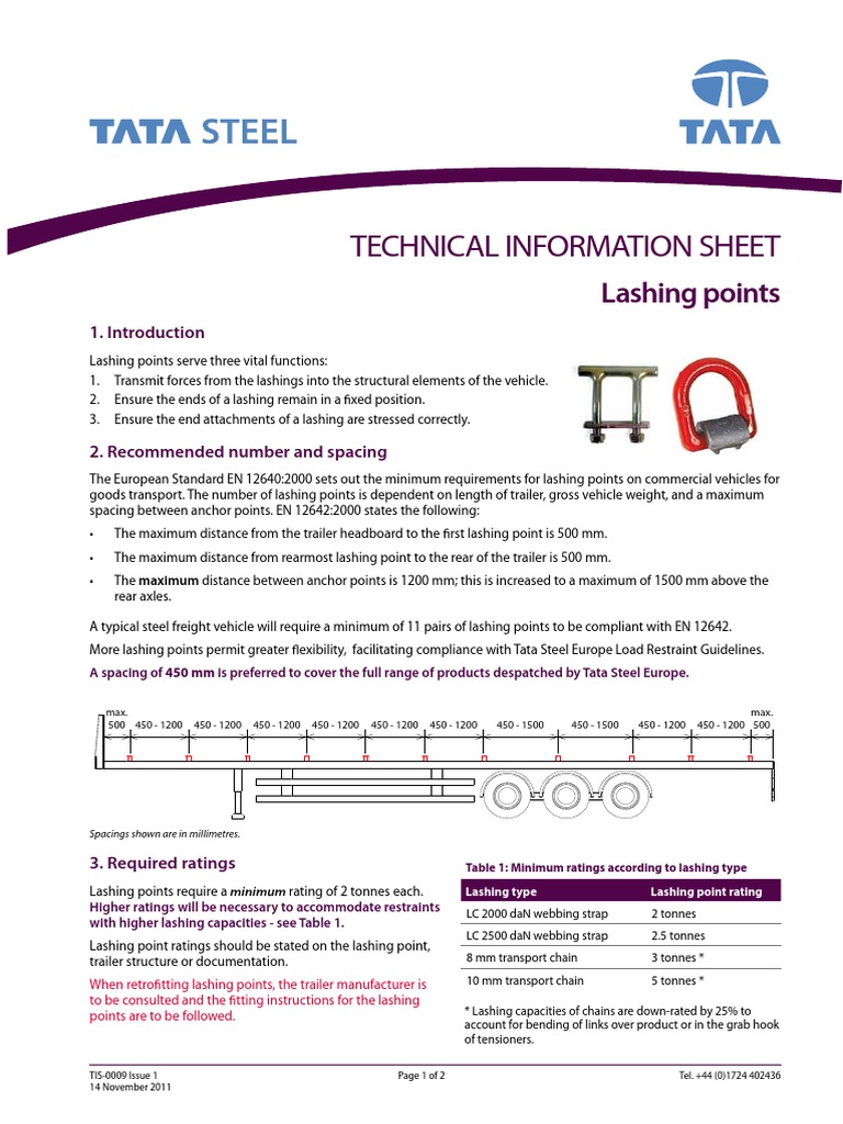 Technical Information Sheet: Lashing Points | PDF | Trailer (Vehicle ...