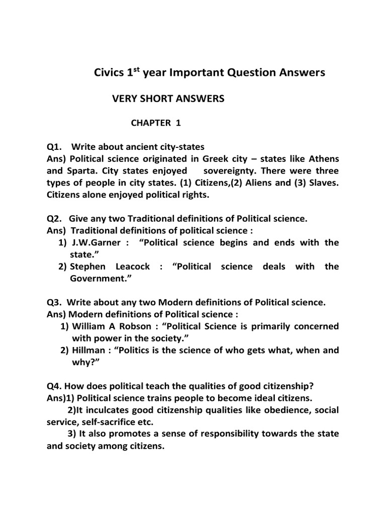 Civics 1 Year Important Question Answers | PDF | Social Equality ...