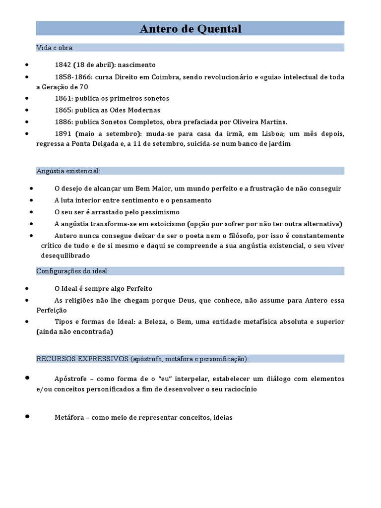 Antero de Quental - Resumos | PDF