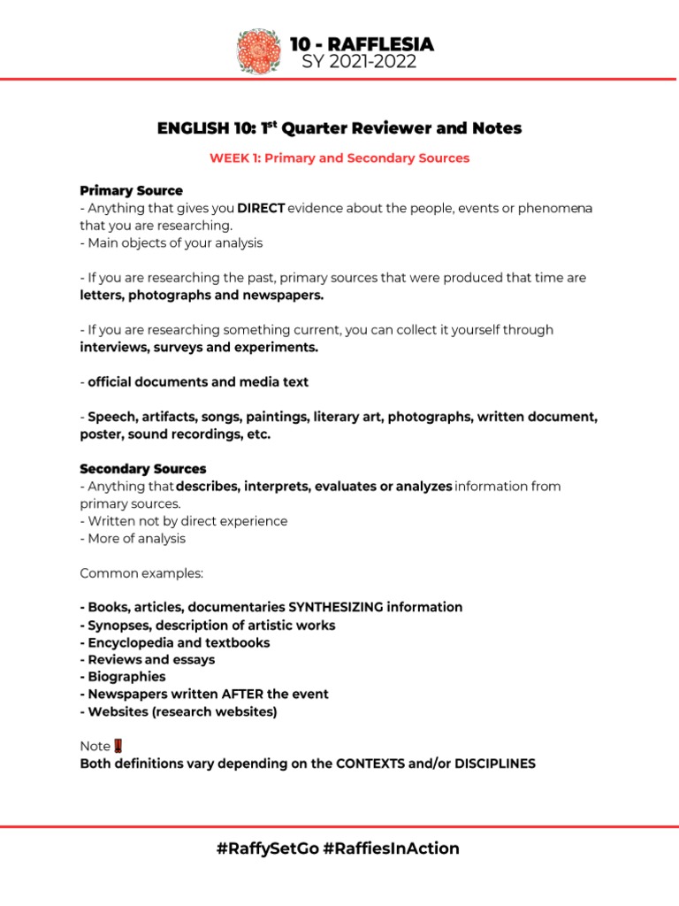 English 10 1st Quarter Reviewer and Notes | PDF