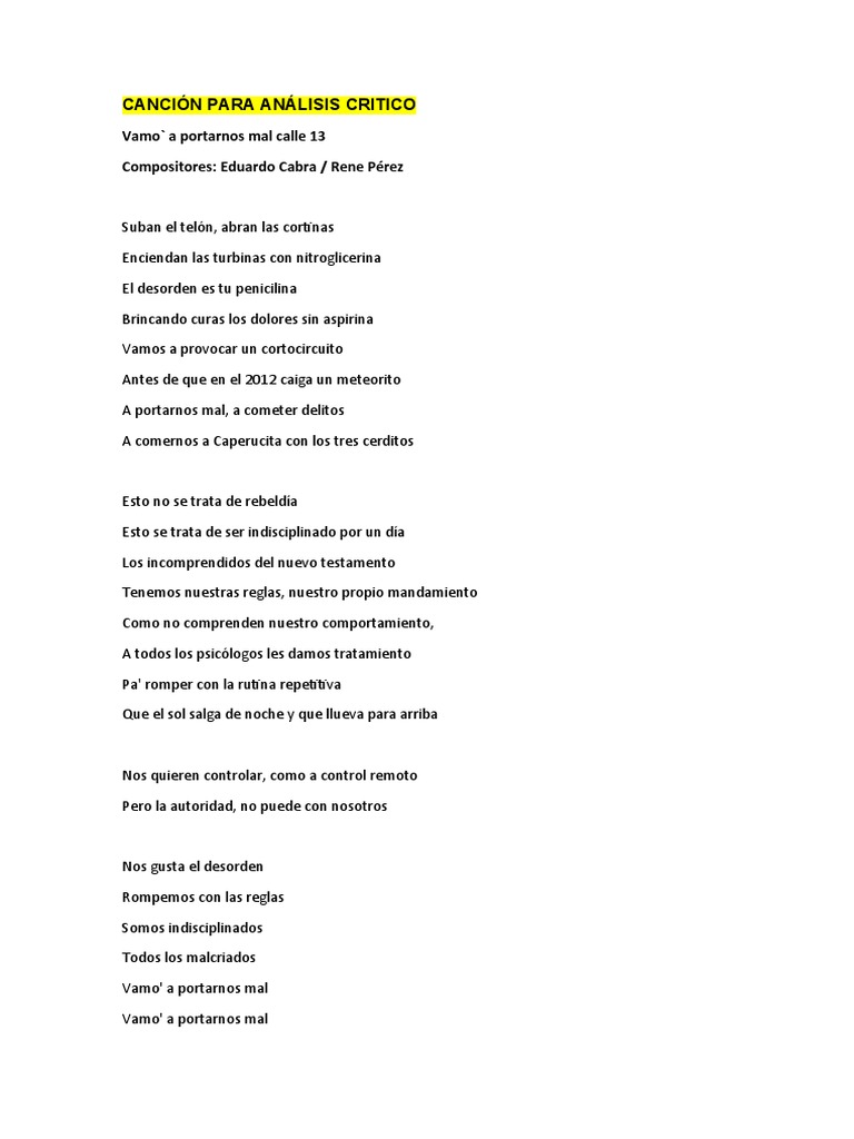 Canción para Análisis Critico | PDF