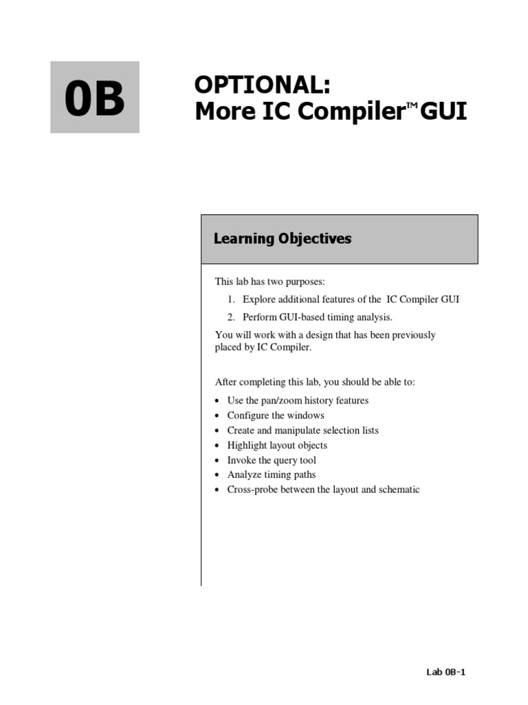 Optional: More IC Compiler GUI: Learning Objectives | PDF | Window (Computing) | Button (Computing)