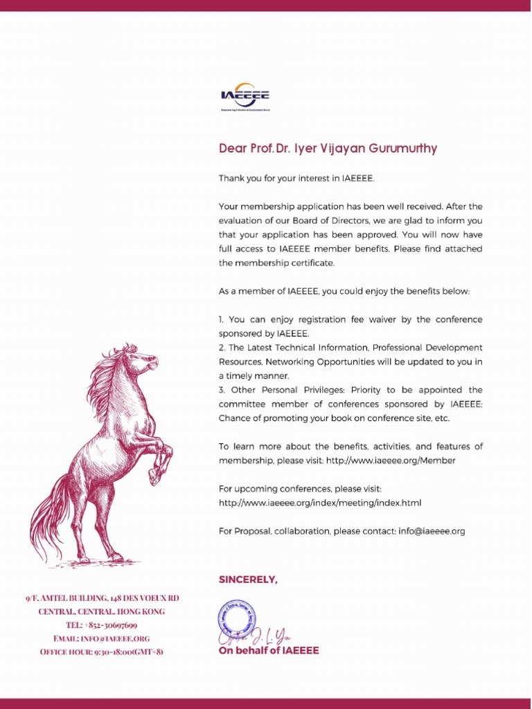 IAEEEE Membership Confirmation Letter | PDF