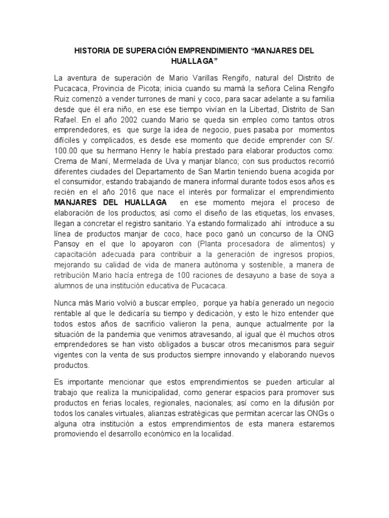Emprendimiento Manjares del Huallaga | PDF | Iniciativa empresarial ...