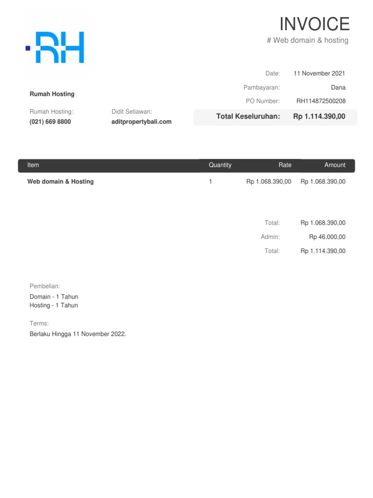 Invoice Pembelian Domain dan Hosting | PDF