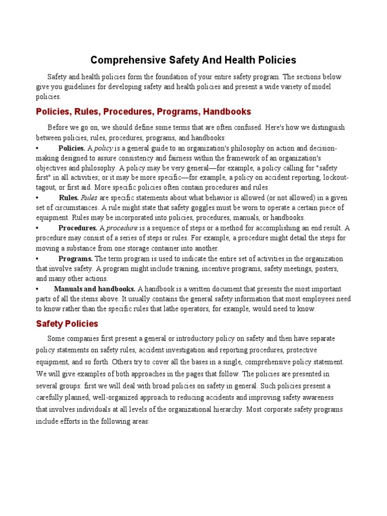 Comprehensive Safety and Health Policies: Policies, Rules, Procedures ...