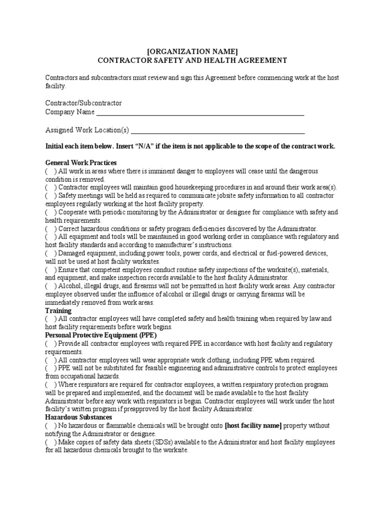 Contractor Safety Agreement Summary | PDF | Personal Protective Equipment | Occupational Safety ...