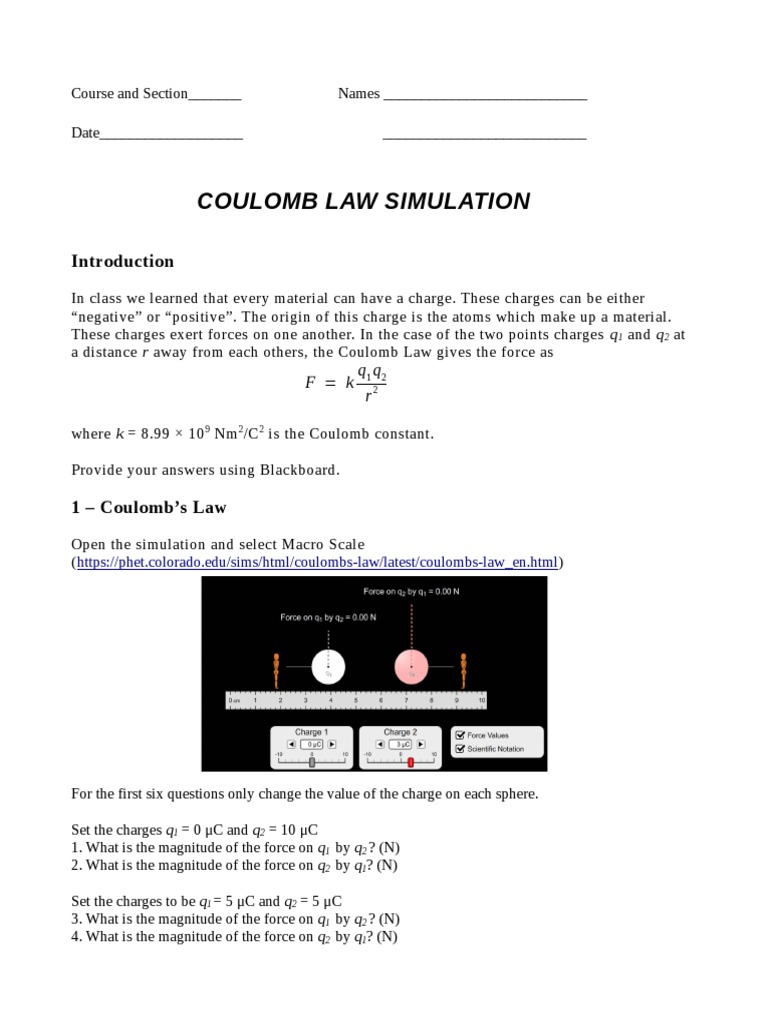 Coulomb Law SIM | PDF | Force | Electric Charge
