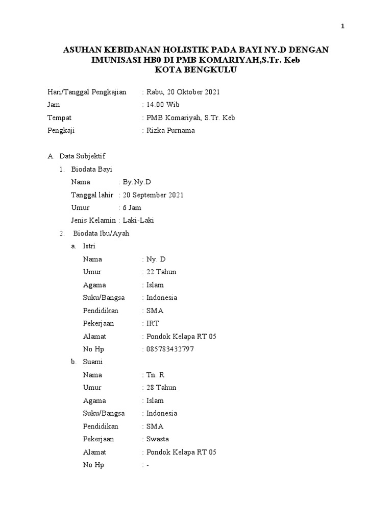 Asuhan Kebidanan Holistik Pada Bayi Ny | PDF | Pengembangan Diri | Kesehatan Holistik
