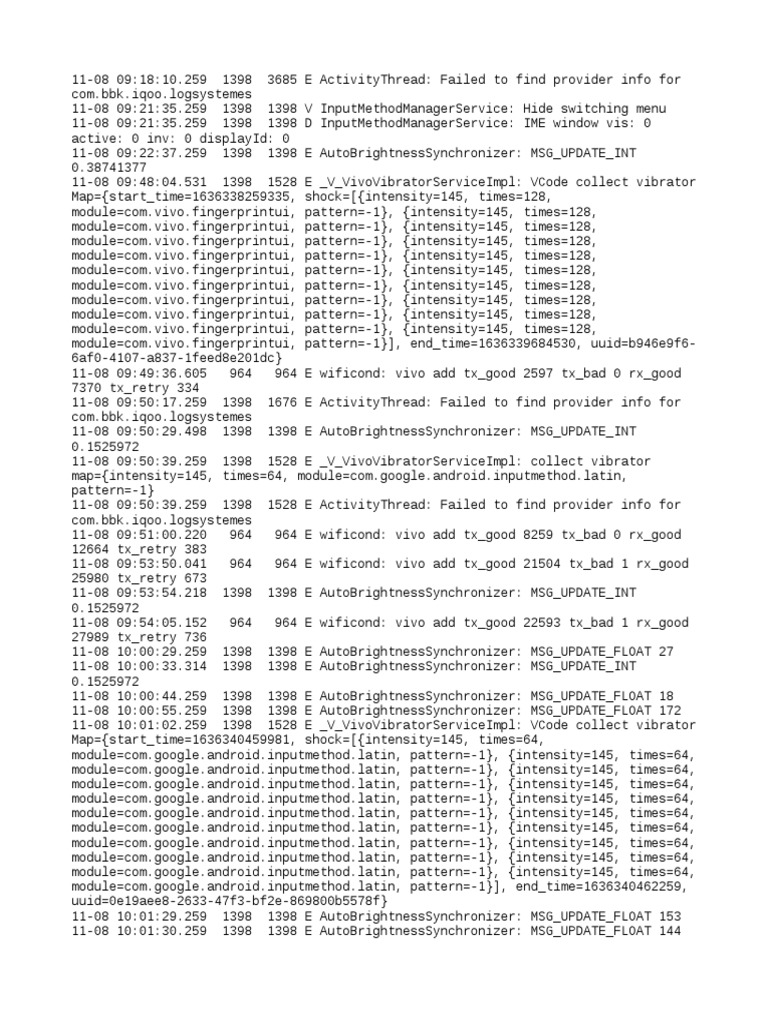 Log Entries From An Android Device Detailing System Events App