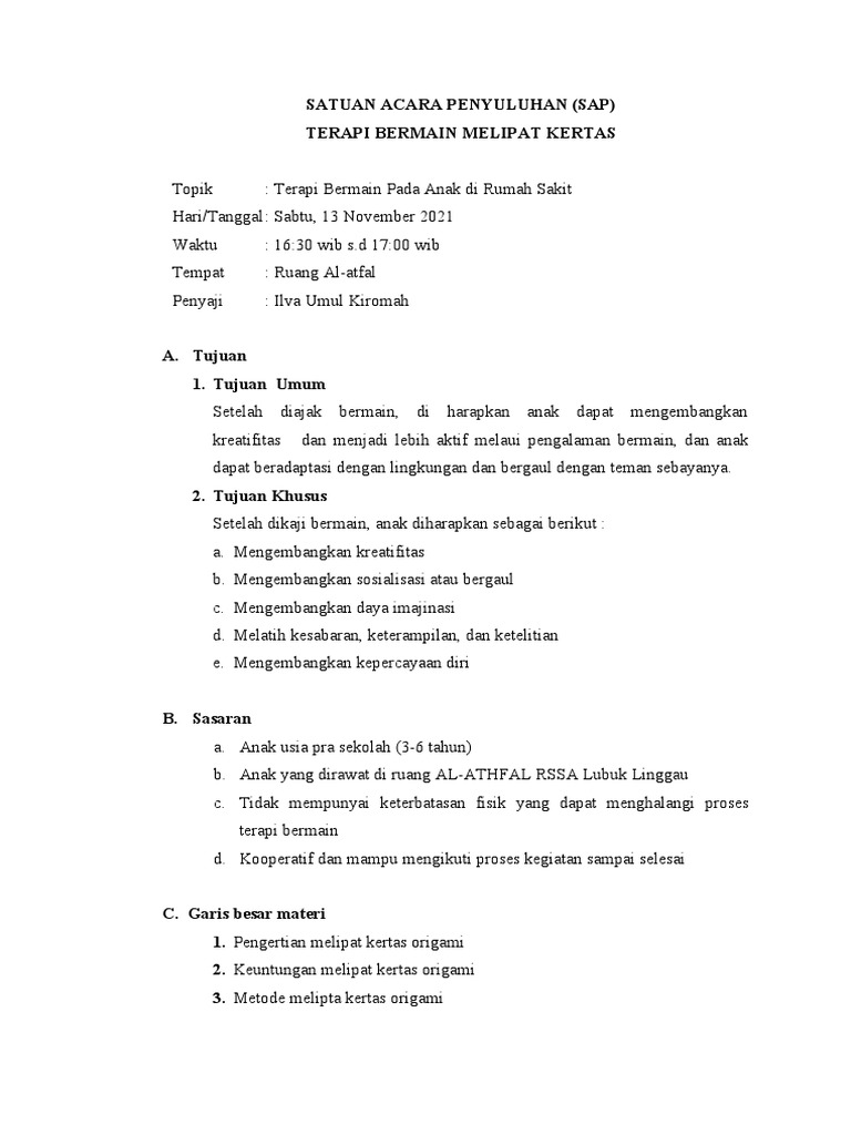 SAP Terapi Bermain Origami | PDF | Kesehatan Holistik