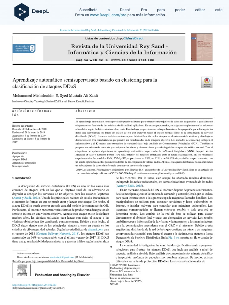 5° Articulo Clustering Based Semi Supervised Machine Learning For Ddos Attack Classification 