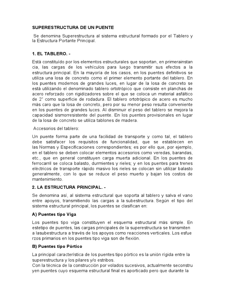 Partes de la Superestructura de un Puente | PDF | Puente | Hormigón