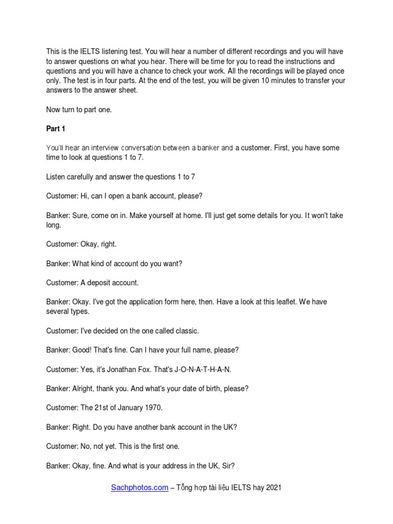 Test 1 Tapescript Pdf Recycling Banks