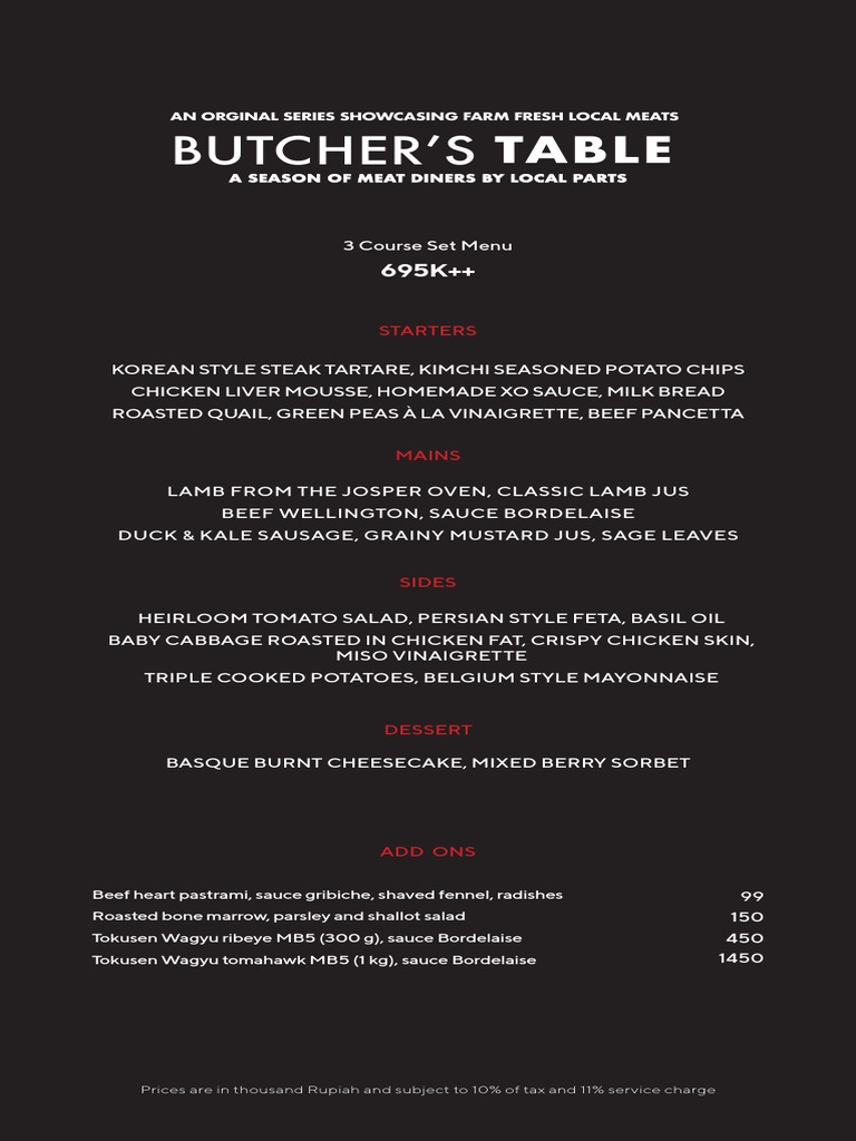Butcher's Table Menu - Caspar Jakarta | Download Free PDF | Salad | Sauce