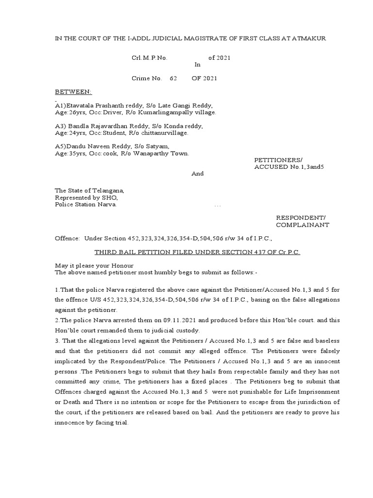 BAIL PETITION 437 CR.P.C. Atmakur Ratnam Sir Cri No 62 of 2021 Third ...