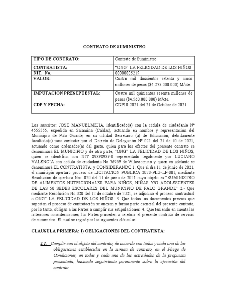 Contrato Definitivo | PDF | Presupuesto