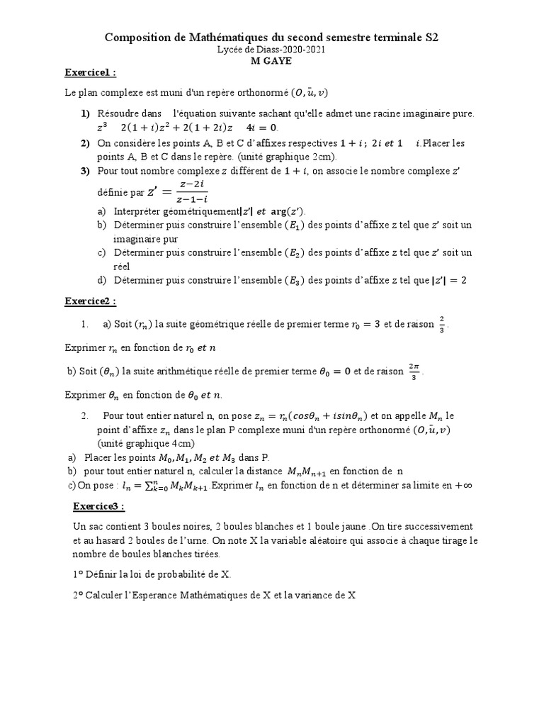 Composition Maths Terminale S2 2021 | PDF | Nombre complexe | Fonction (Mathématiques)