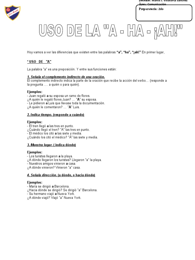 Uso de La A - Ah-Ha | PDF | Objeto (gramática) | Mecánica del lenguaje