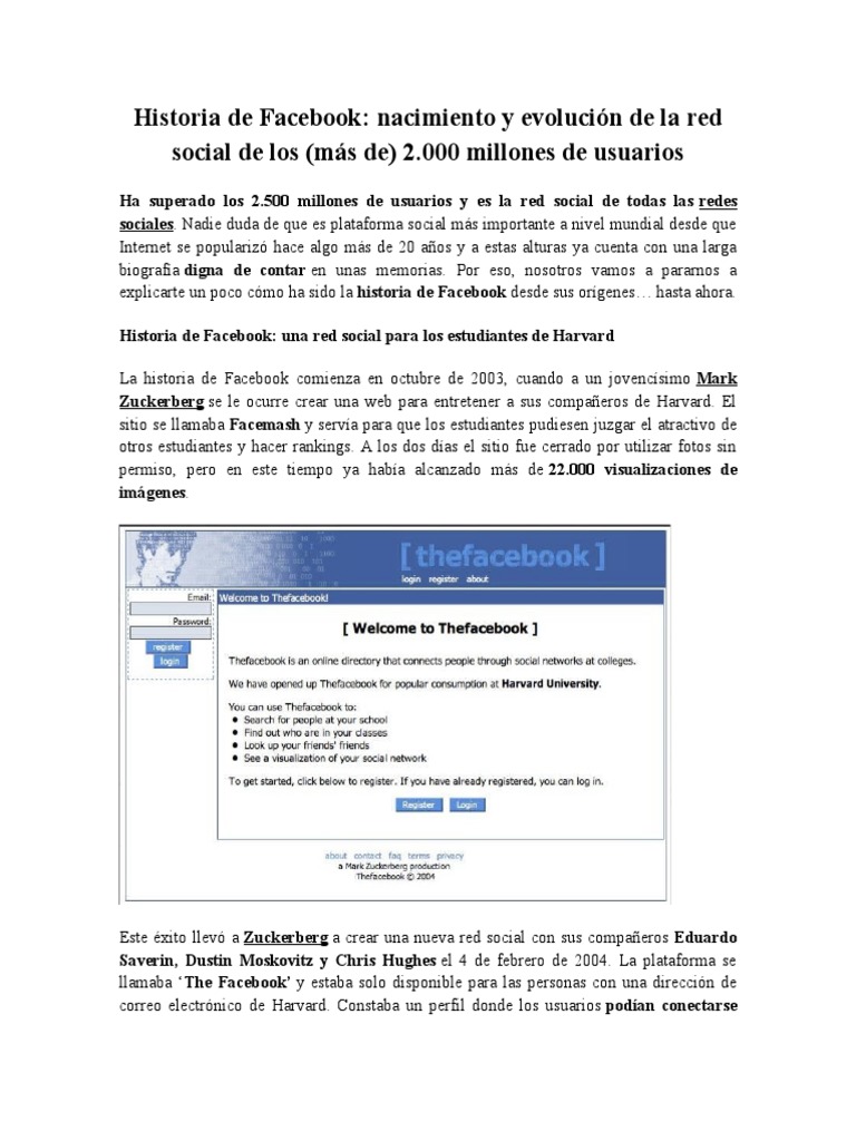 Historia de Facebook | PDF | Facebook | Servicio de redes sociales