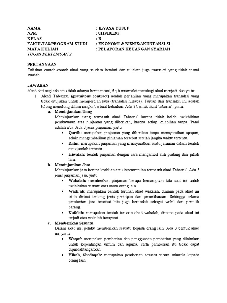 Contoh Akad dan Transaksi Syariah | PDF