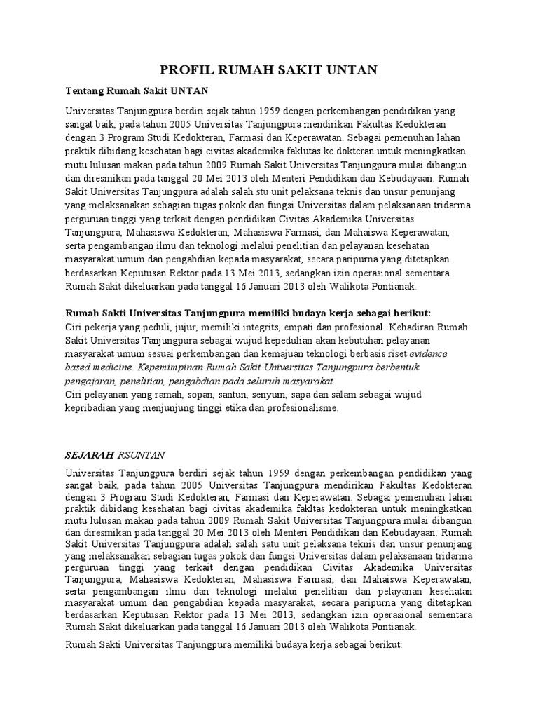 Profil Rumah Sakit Untan | PDF