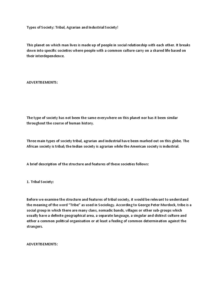 Types of Society | Download Free PDF | Society | Tribe