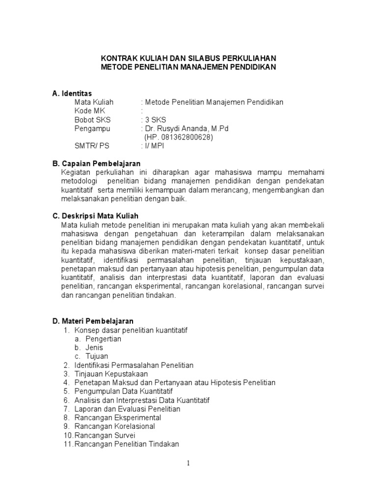 Silabus Metode Penelitian S3 MPI | PDF