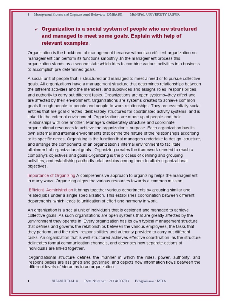 Management Process and Organisational Behaviour DMBA101 | PDF ...