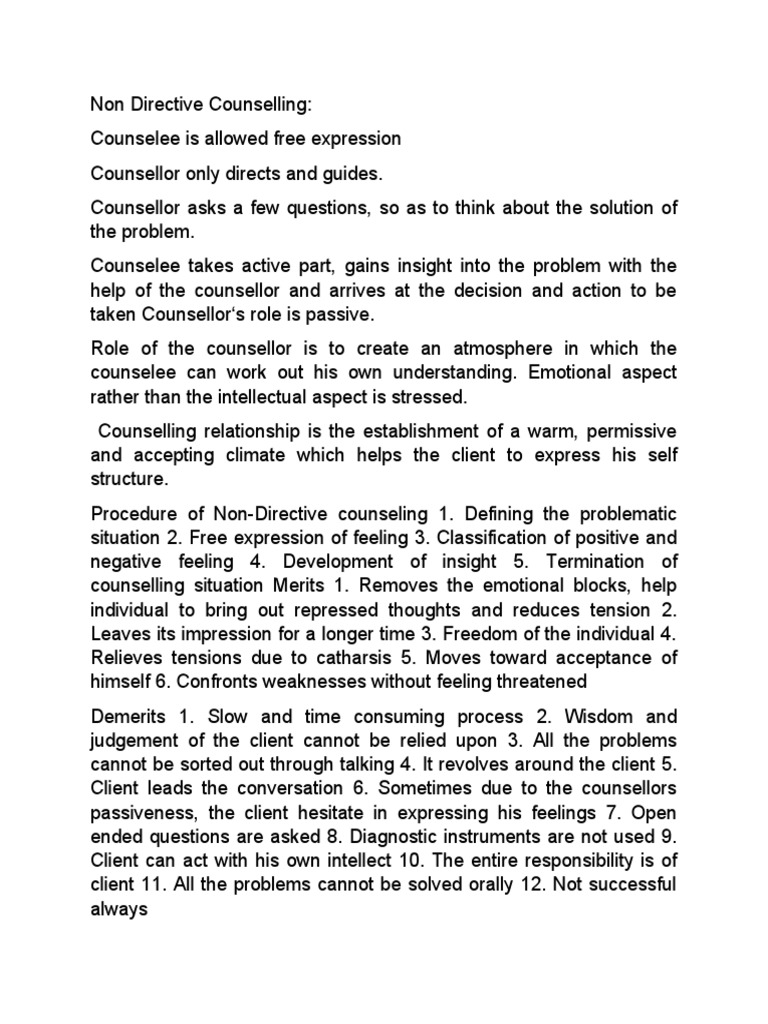 Non Directive Counselling | PDF | Psychotherapy | Counseling Psychology
