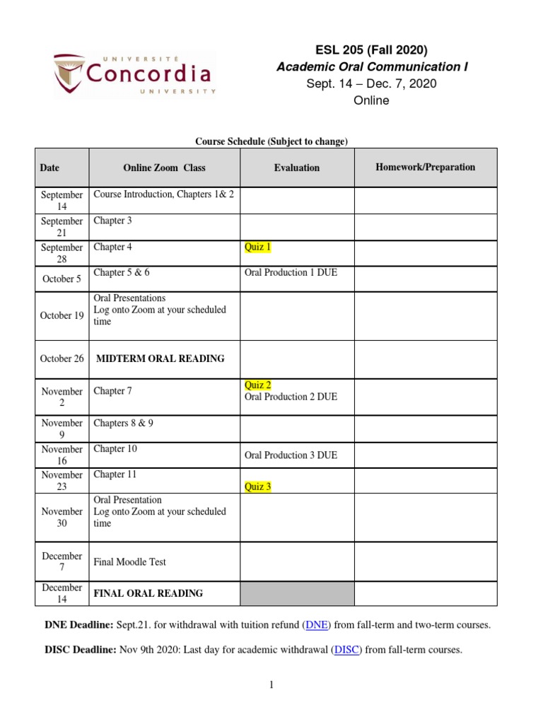 ESL 205 Course Outline | PDF