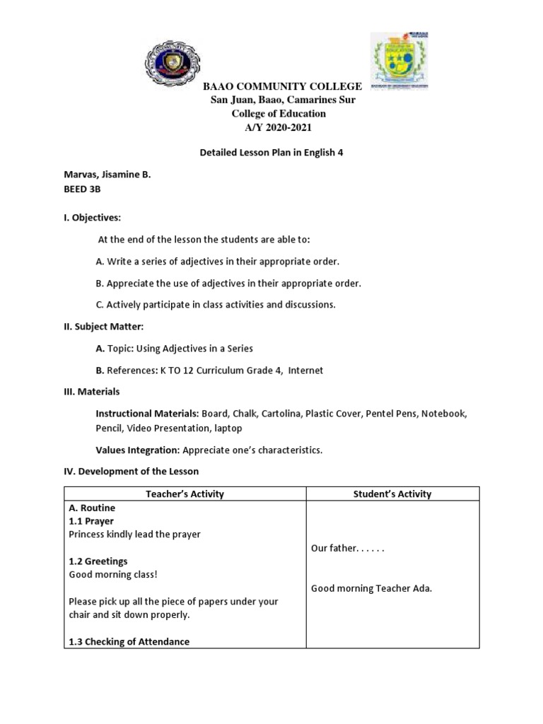 Using Adjectives in a Series: A Detailed Lesson Plan on Describing ...