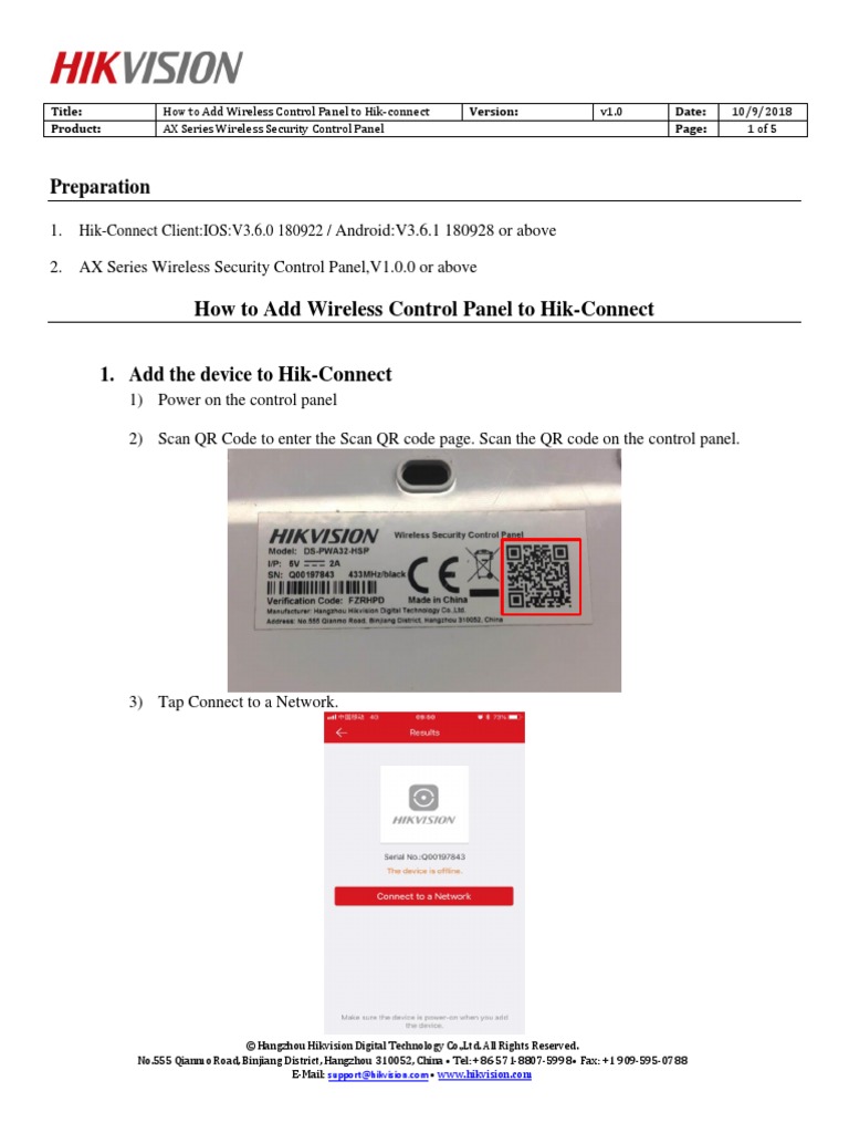 【2001】DS-PWA32 How to Add Wireless Control Panel to Hik-Connect | PDF | Wi Fi | Qr Code