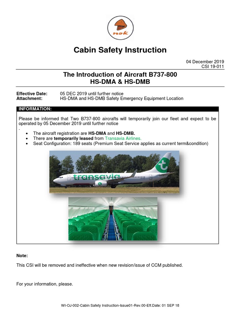 Cabin Safety Instruction: The Introduction of Aircraft B737-800 Hs-Dma ...