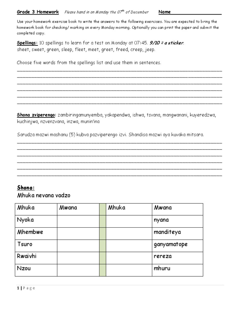 Grade 3 Homework Name | PDF
