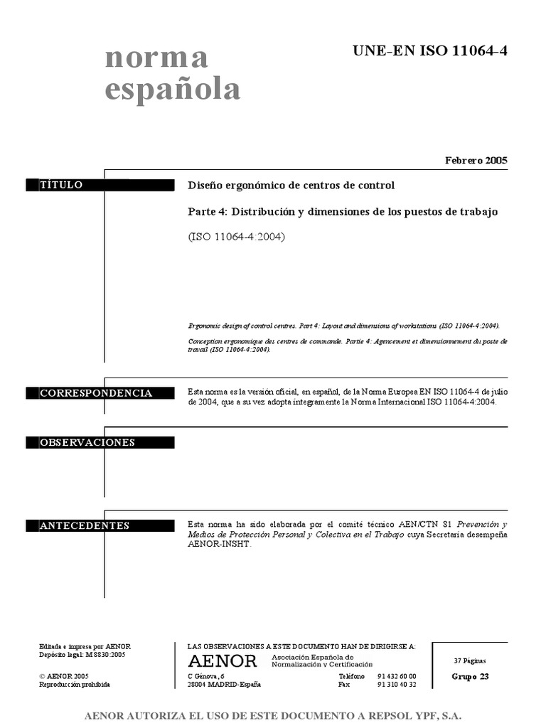 Une-En Iso 11064-4 - 05 | PDF | Diseño | Factores humanos y ergonomía
