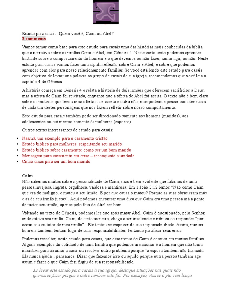 Estudo para Casais, Quem Você É, Caim Ou Abel | PDF | Gênesis (livro) | Família