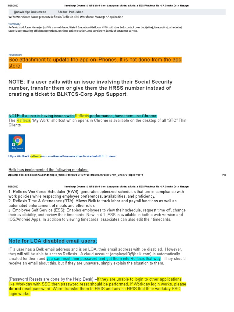 Knowledge Document - WFM Workforce Management - Reflexis - Reflexis ESS ...