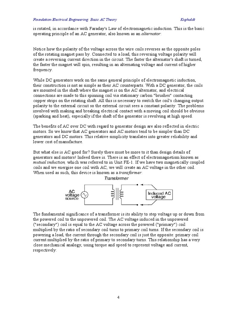 Foundation Electrical Engineering: Basic AC Theory Kuphaldt | PDF | Inductor | Electric Generator