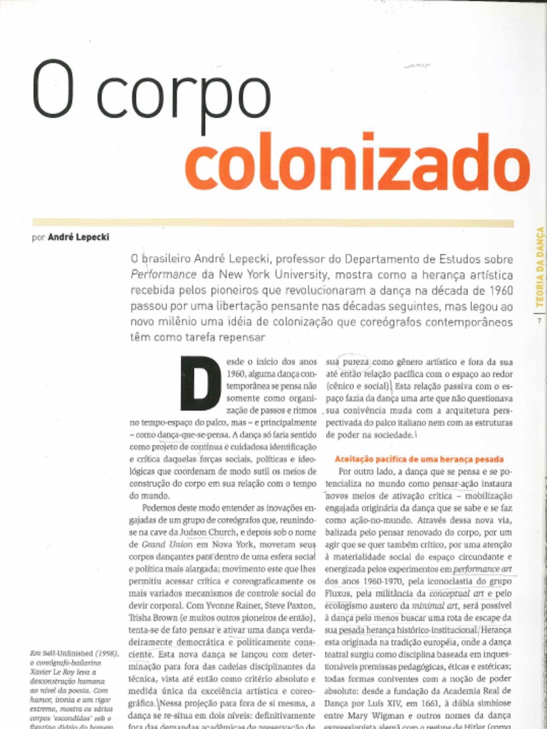 André Lepecki - o Corpo Colonizado | PDF