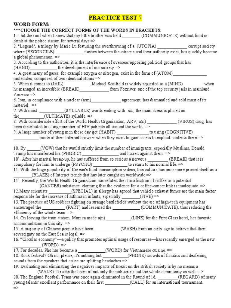 Practice Test 7: Word Form | PDF