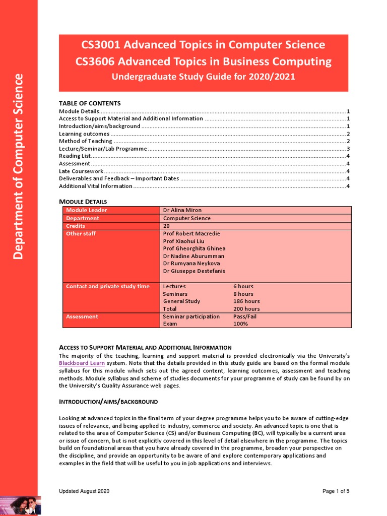 CS3001 & 3606 Study Guide 2020-2021 V1.1 | PDF | Lecture | Test ...