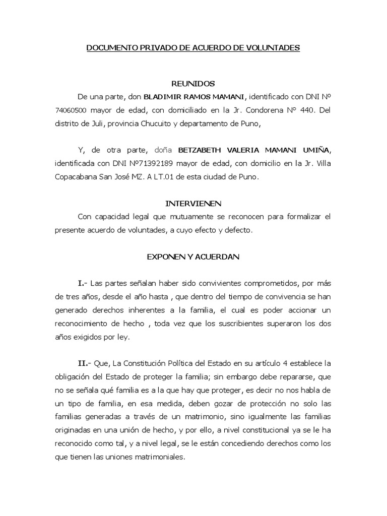 Documento Privado de Acuerdo de Voluntades.......... | PDF | Justicia | Crimen y violencia