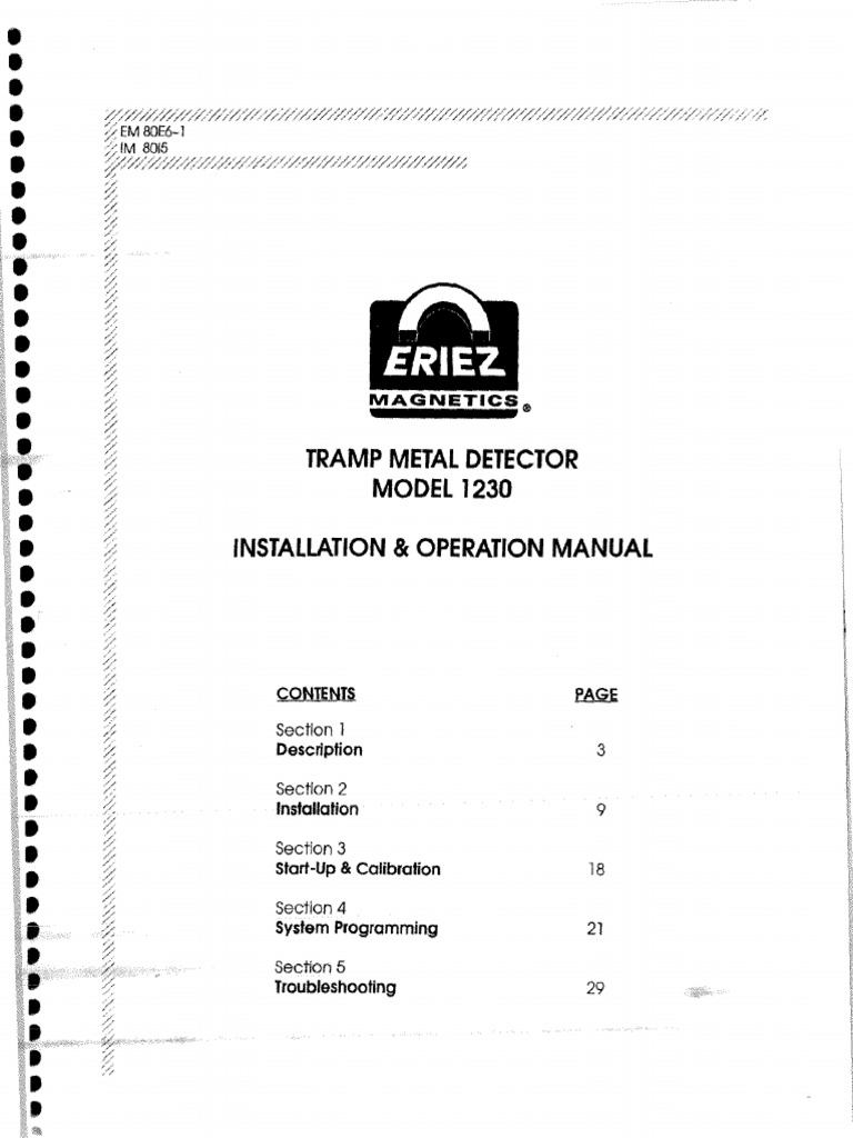 Tramp Metal Detector MODEL 1230 Installation & Operation Manual | PDF ...