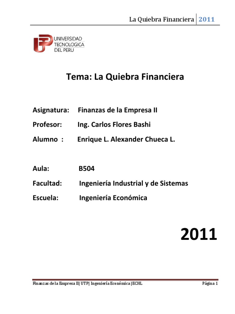 Trabajo La Quiebra Financier A | PDF | Bancarrota | Pagos
